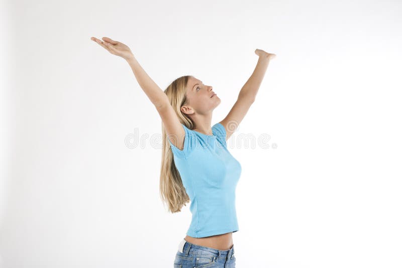 Beautiful Young Woman with Arms Raised Stock Photo - Image of freedom ...