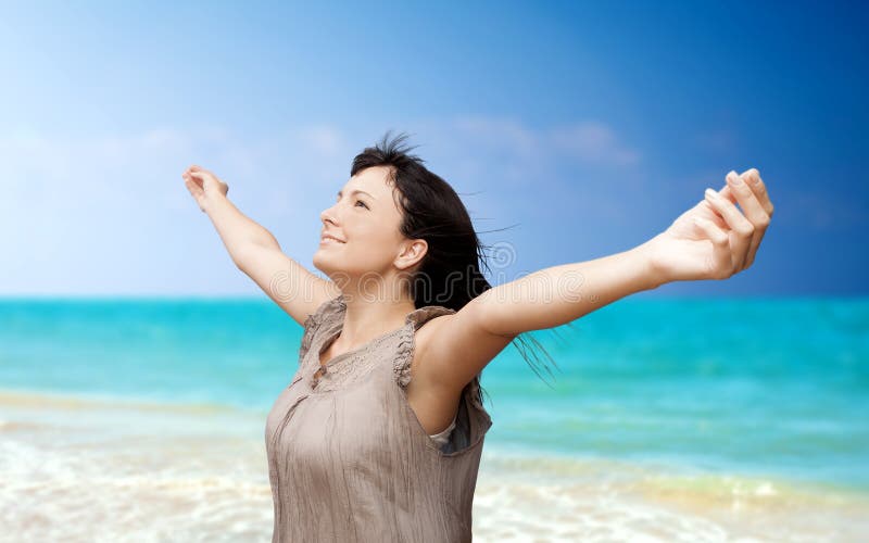 Beautiful Young Woman with Arms Raised Stock Image - Image of lifestyle ...