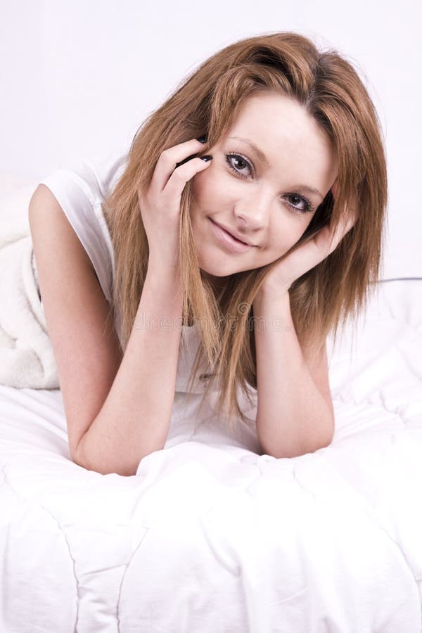 Beautiful Young Woman in Bed Stock Image - Image of relax, portrait ...