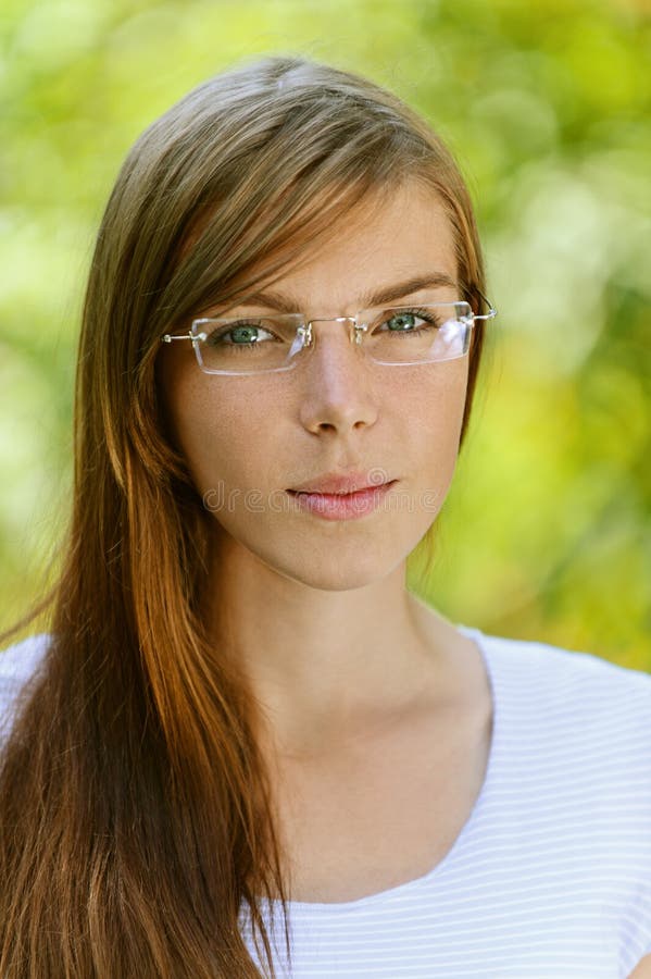 Beautiful Young Woman Close Up Stock Image - Image of casual, green ...