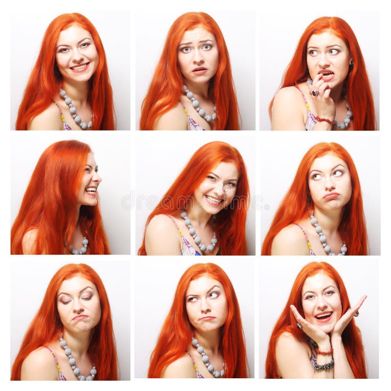 Beautiful Young Woman Collection of Expression Stock Image - Image of ...