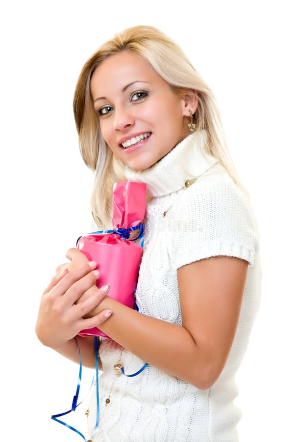 Beautiful Young Woman Cuddles a Gift Stock Image - Image of lady ...