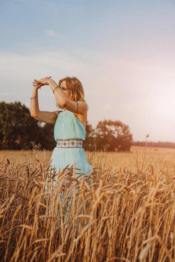 Beautiful Young Woman Dancing in the Field Stock Photo - Image of ...