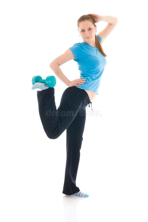 The Beautiful Young Woman Doing Exercise Isolated Stock Photo - Image ...