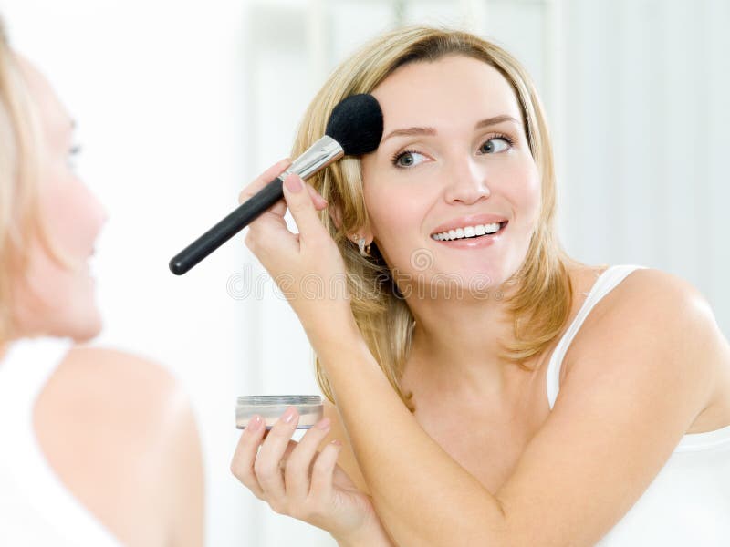 Beautiful Young Woman Doing Make-up Stock Photo - Image of forehead ...