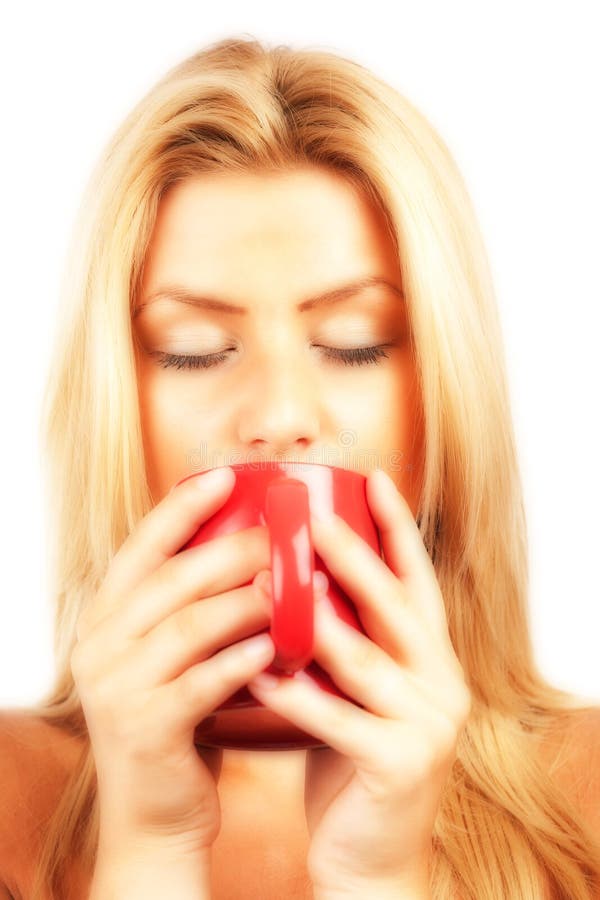 Beautiful Young Woman Drinking Coffee or Tea Stock Photo - Image of ...