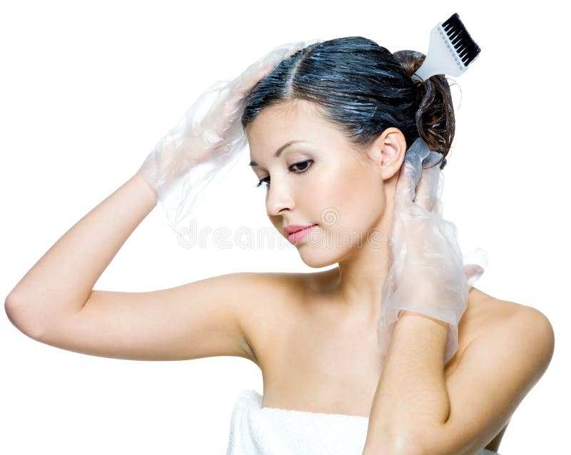 Beautiful Young Woman Dyeing Hairs Stock Photo - Image of toch, color ...