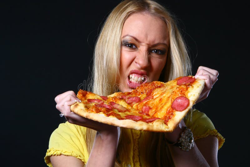 Beautiful Young Woman Eating Pizza Stock Image - Image of isolated ...