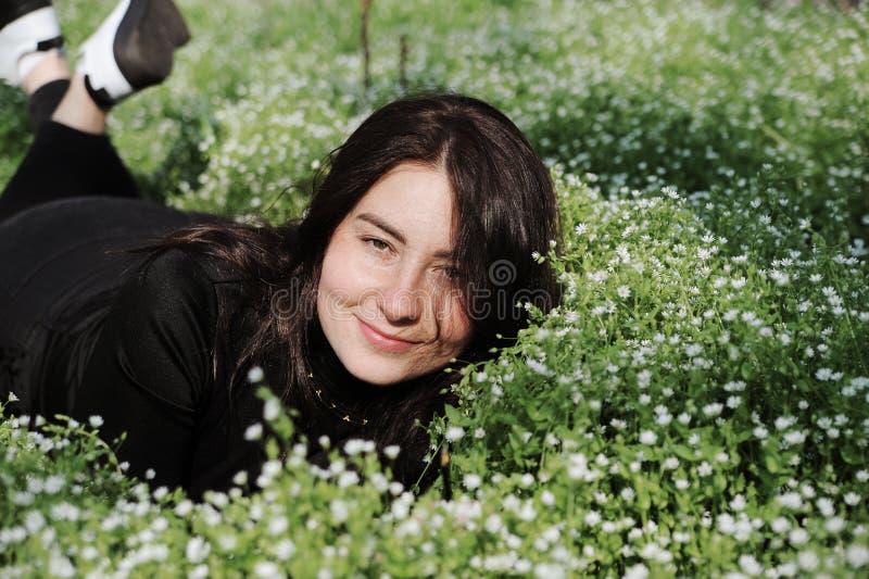 Beautiful Young Woman Enjoying the Spring. Stock Image - Image of cute ...