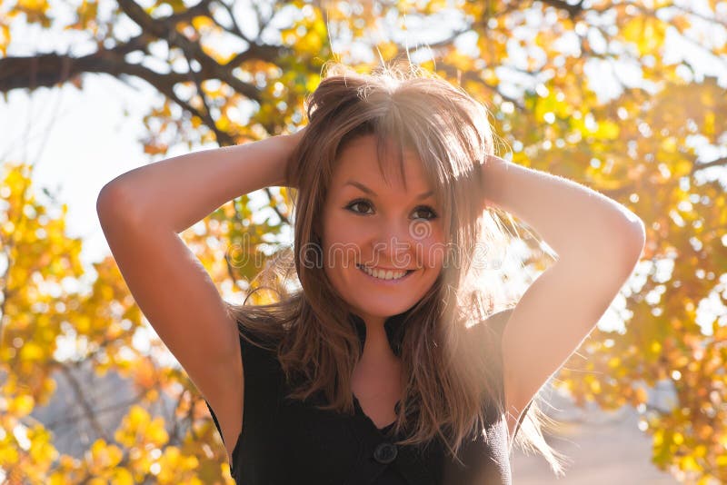 Beautiful Young Woman in Fall Forest Stock Photo - Image of outdoor ...