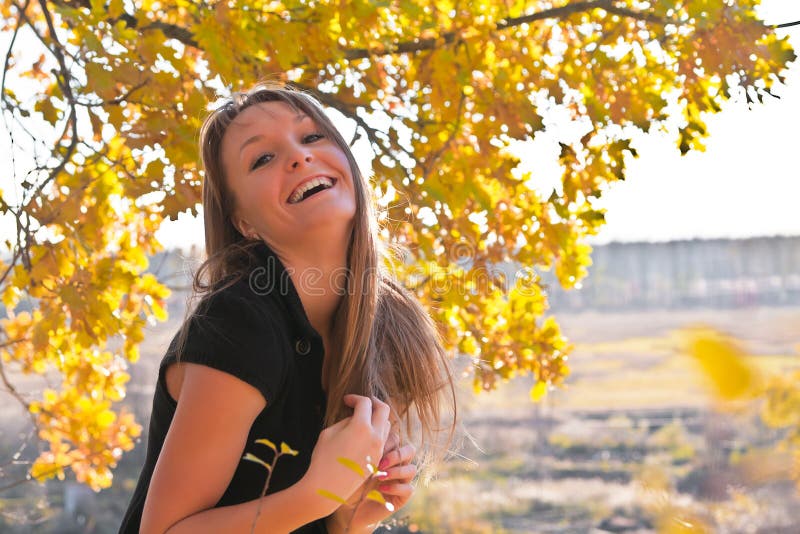 Beautiful Young Woman in Fall Forest Stock Photo - Image of hair ...