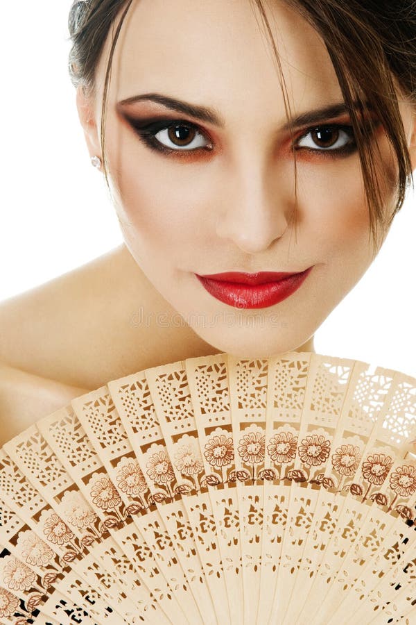 Beautiful Young Woman with Fan Isolated Stock Image - Image of female ...