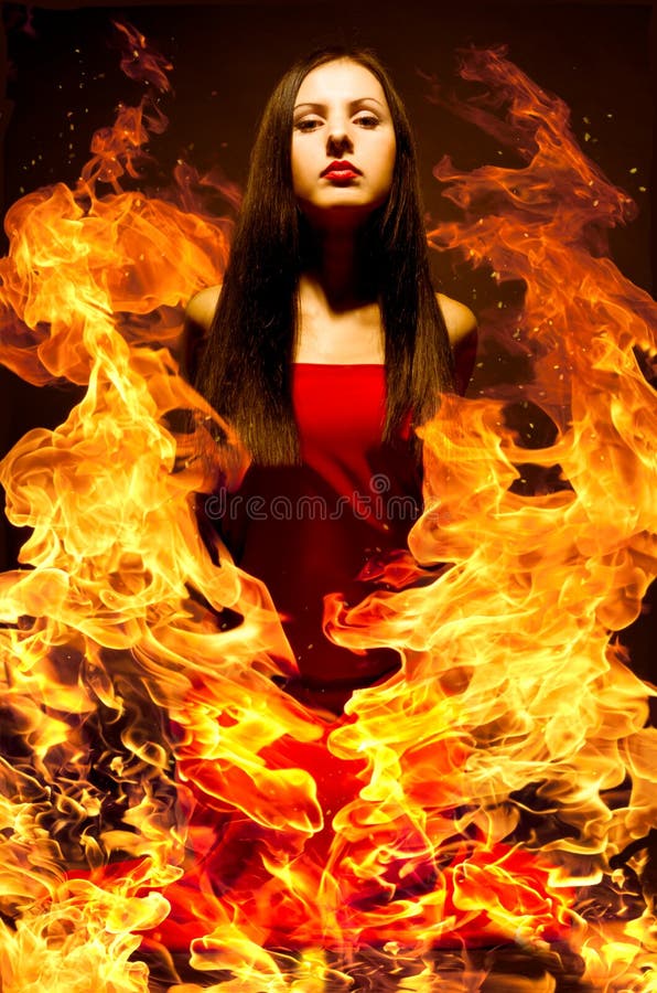 Beautiful Young Woman on Fire Stock Image - Image of effects, concepts ...