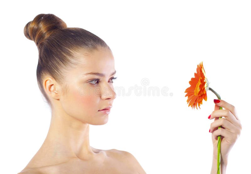 Beautiful Young Woman with Flow Stock Photo - Image of happy, orange ...