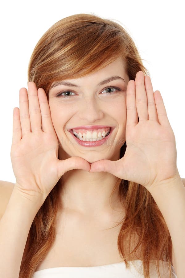 Beautiful Young Woman Framing Her Face Stock Photo - Image of designer ...