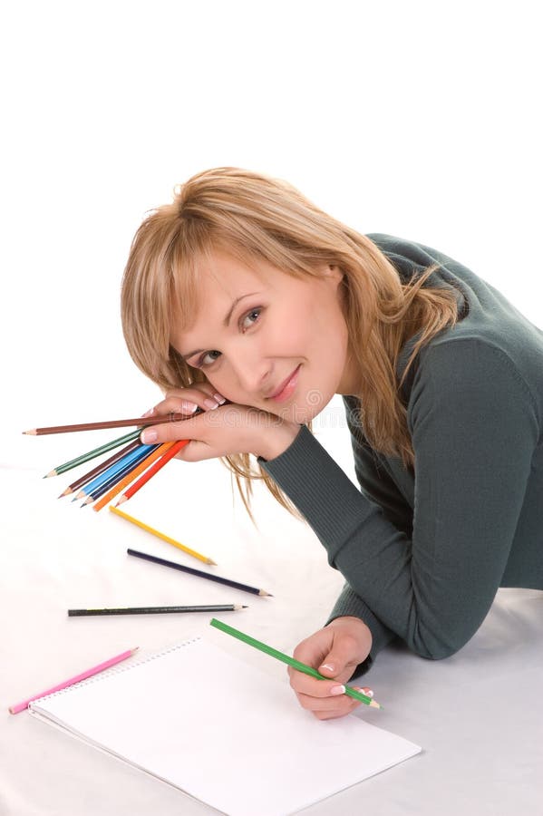 Beautiful Young Woman is Going To Draw. Stock Photo - Image of isolated ...