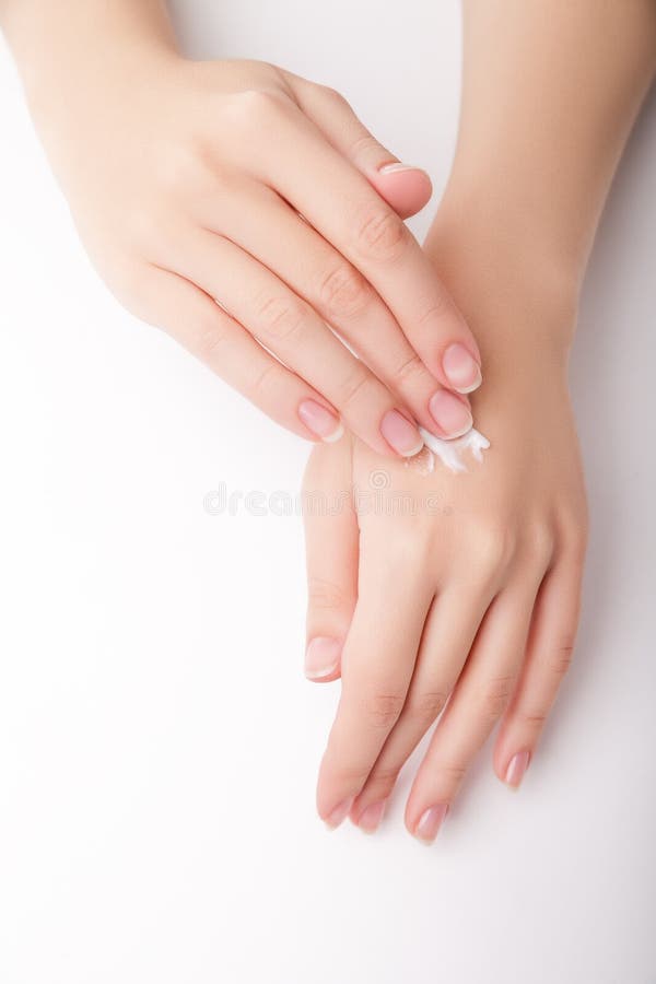 Beautiful Young Woman Hands with Cream Stock Photo - Image of ...