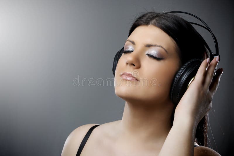 Beautiful Young Woman with Headphones Stock Photo - Image of music ...