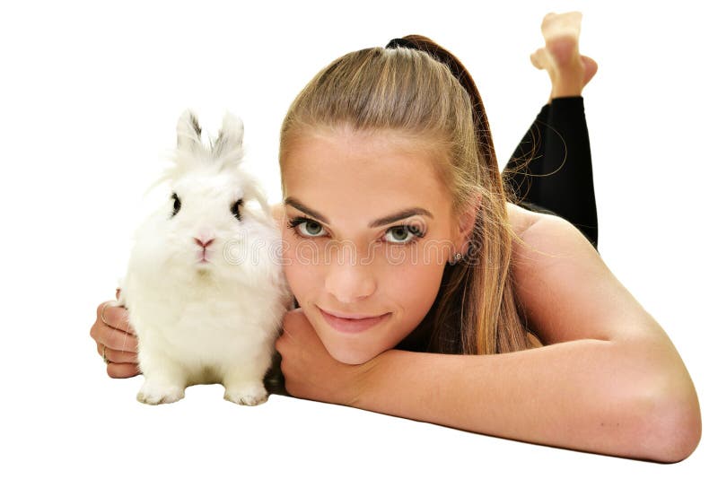 Beautiful Woman with Rabbit Stock Photo - Image of beauty, fashion ...