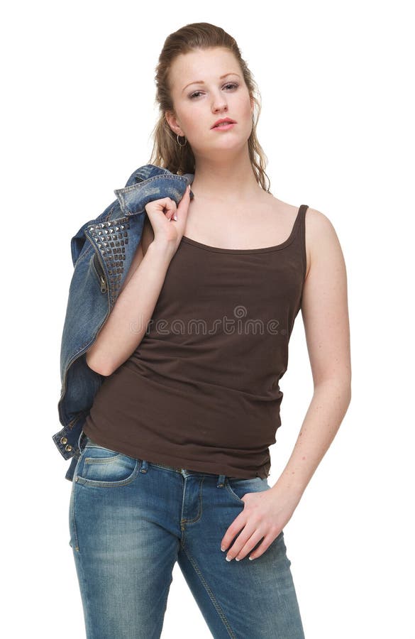Beautiful Young Woman with Jacket Over Shoulder Stock Image - Image of ...