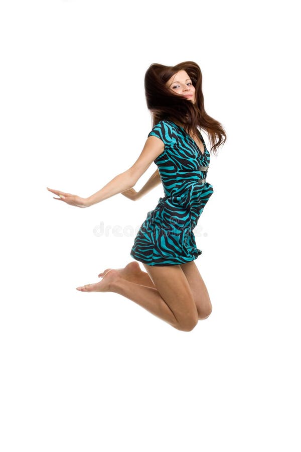 A Beautiful Young Woman Jumping High in the Air Stock Image - Image of ...