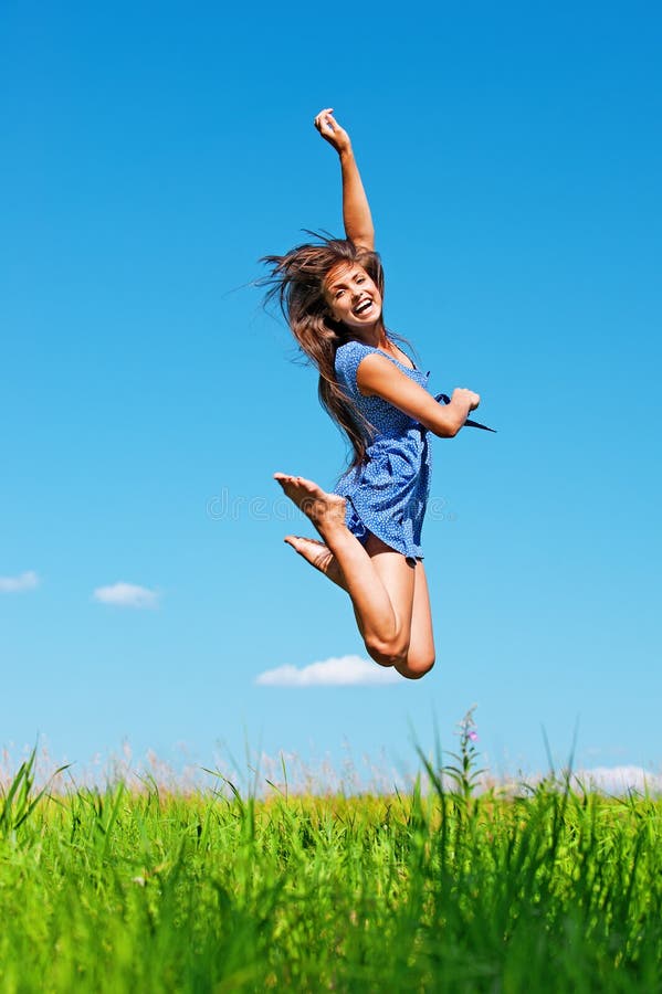 Beautiful Young Woman Jumping Up Stock Photo - Image of adult, fresh ...