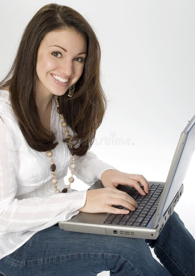 Beautiful Young Woman with Laptop Stock Image - Image of caucasian ...