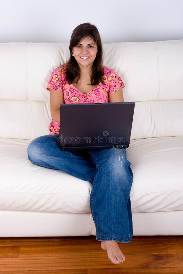 Beautiful Young Woman with Laptop Computer Stock Photo - Image of ...