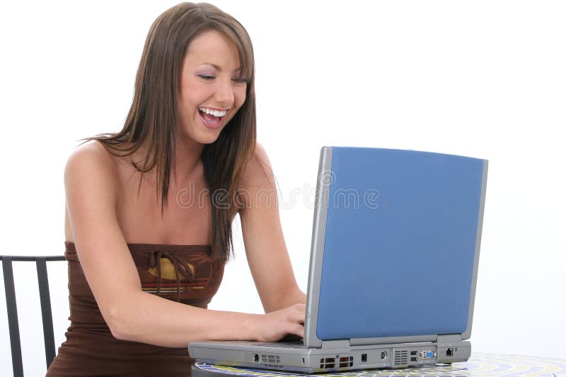 Beautiful Young Woman with Laptop Computer Laughing Stock Image - Image ...