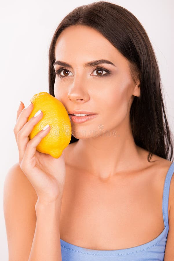 Beautiful Young Woman with Lemon Stock Photo - Image of natural, care ...