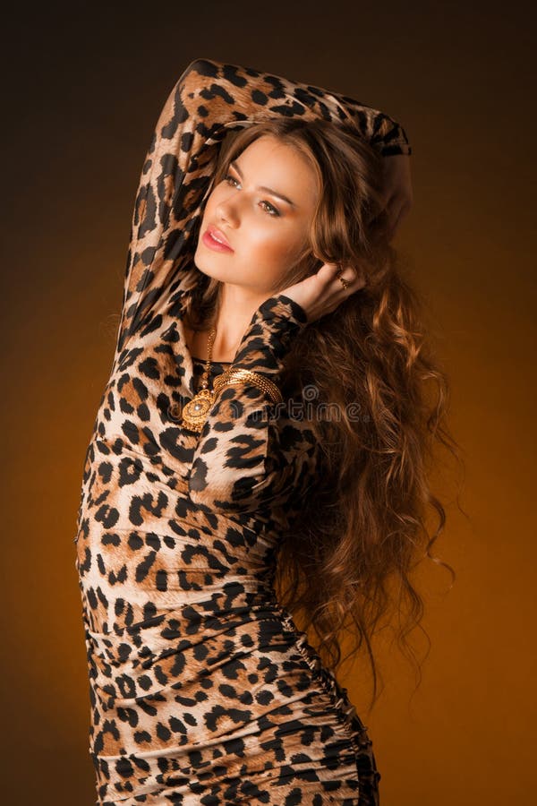 Beautiful Young Woman in Leopard Dress Stock Image - Image of face ...