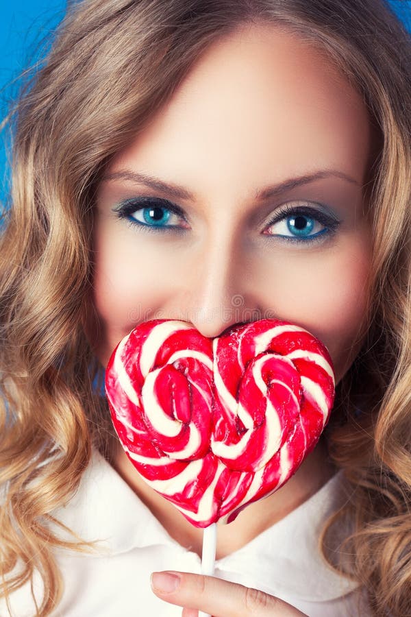 Beautiful Young Woman with Lollipop Stock Photo - Image of adult ...