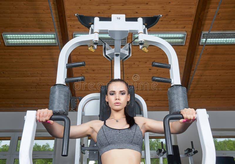 Beautiful Young Woman on Machine Stock Image - Image of development ...