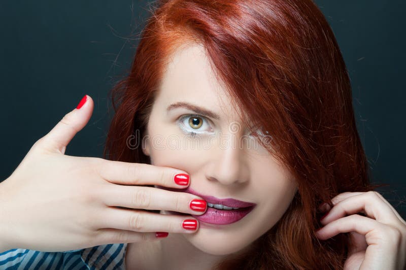 Beautiful Young Woman with Makeup Smearing Lipstick Stock Photo - Image ...