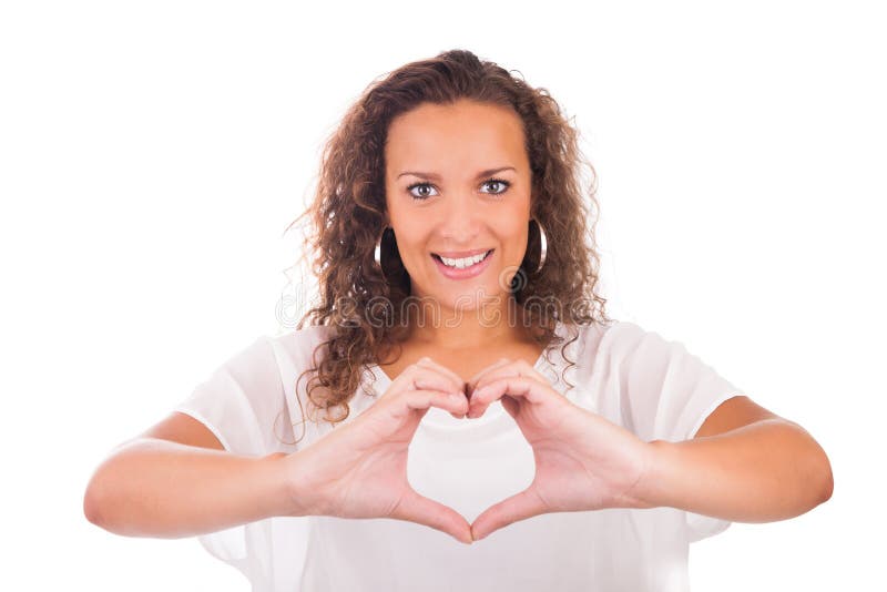 Beautiful Young Woman Making a Heart with Hands Stock Photo - Image of ...