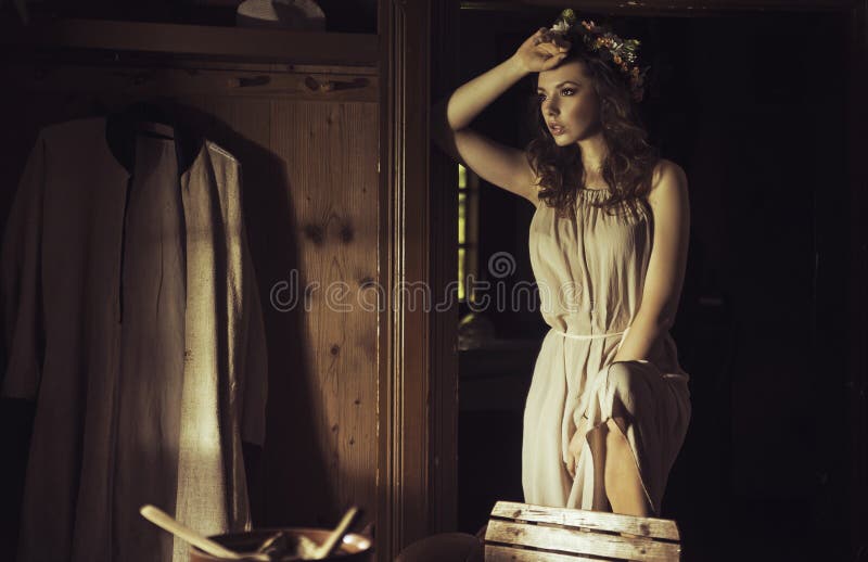 Beautiful Young Woman at an Old Rustic Cottage Stock Photo - Image of ...