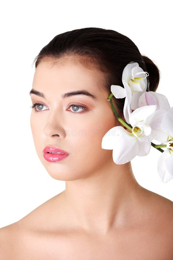 Beautiful Young Woman With Orchid Flower Stock Image Image Of Care