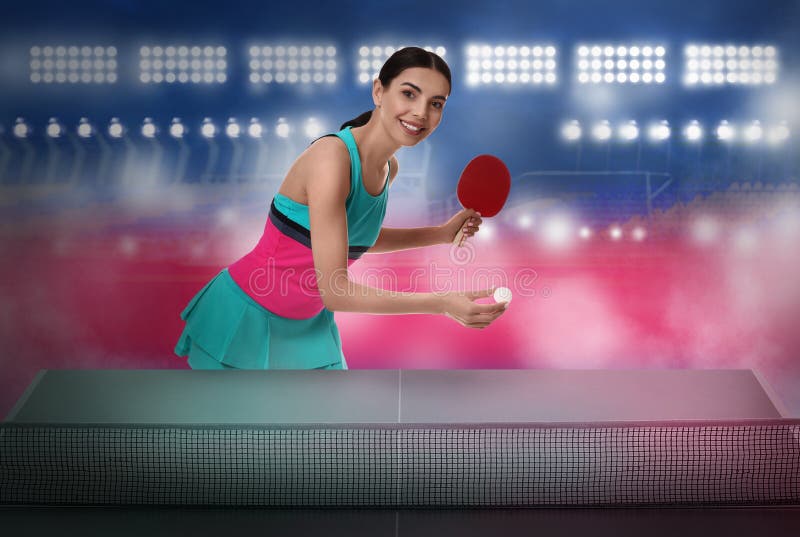Beautiful Young Woman Playing Ping Pong at Stadium Stock Image - Image ...