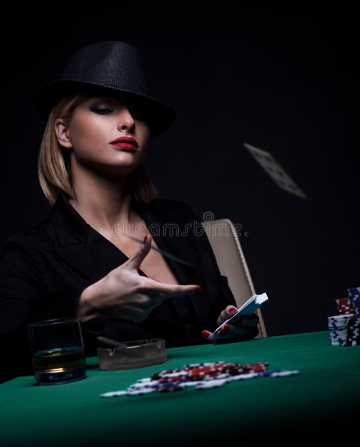 Beautiful Young Woman Playing Poker Stock Photo - Image of glass ...
