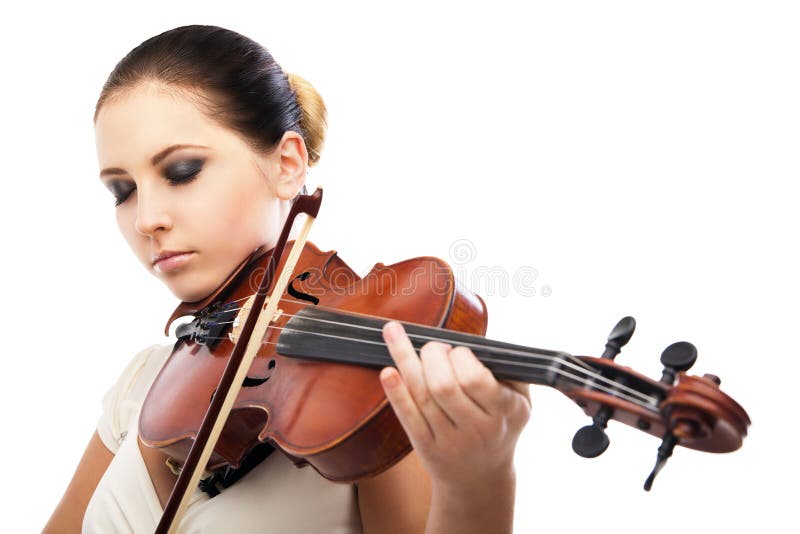 Beautiful Young Woman Playing Violin Over White Stock Image - Image of ...