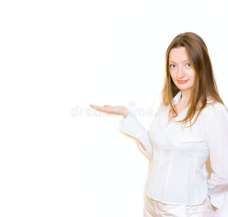 Beautiful Young Woman Point at Something Stock Image - Image of ...