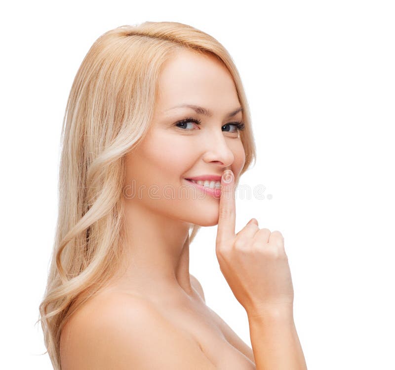 Beautiful Young Woman Pointing Finger To Lips Stock Image - Image of ...
