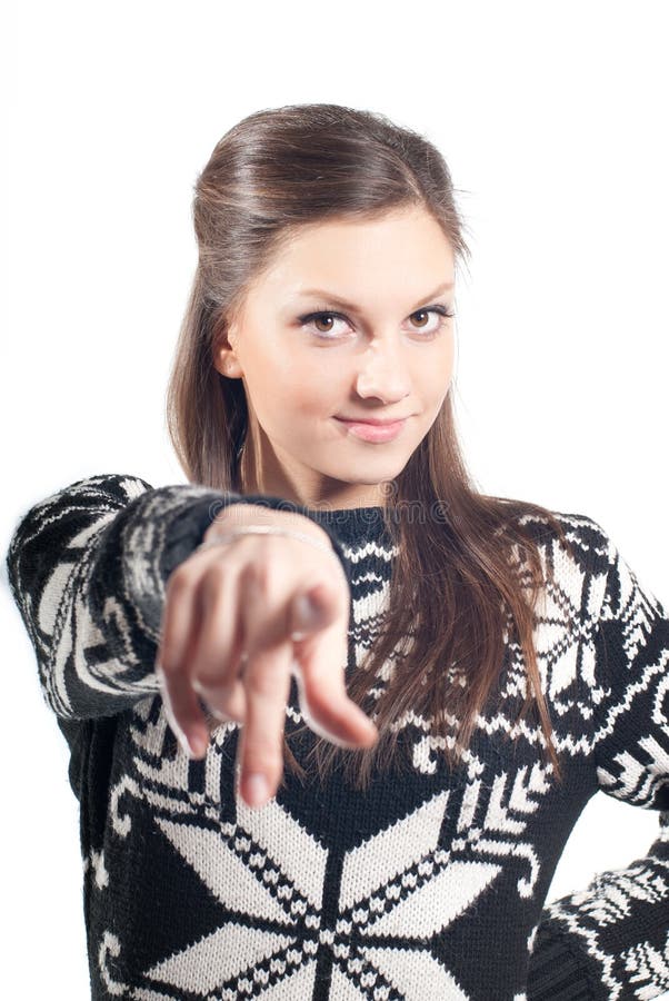 Beautiful Young Woman Pointing Isolated Stock Photo - Image of ...