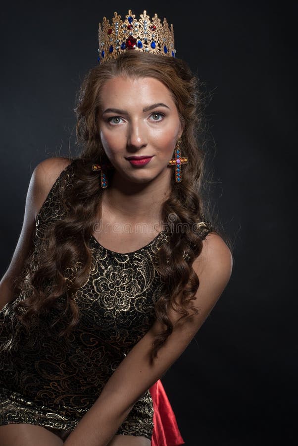 Beautiful Young Woman Posing with a Crown on Her Head Stock Image ...