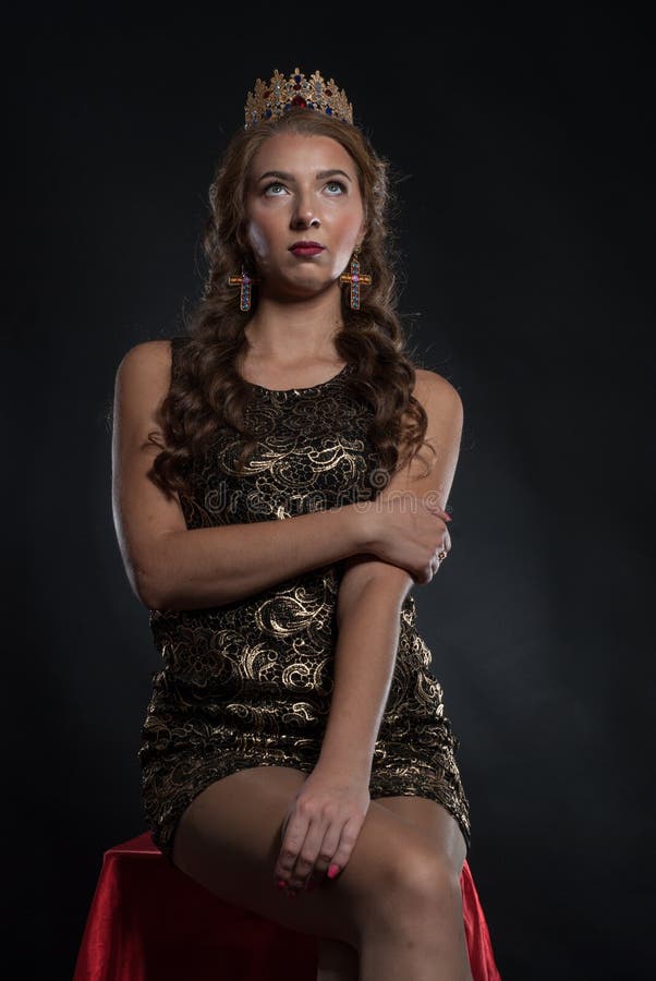 Beautiful Young Woman Posing with a Crown on Her Head Stock Image ...