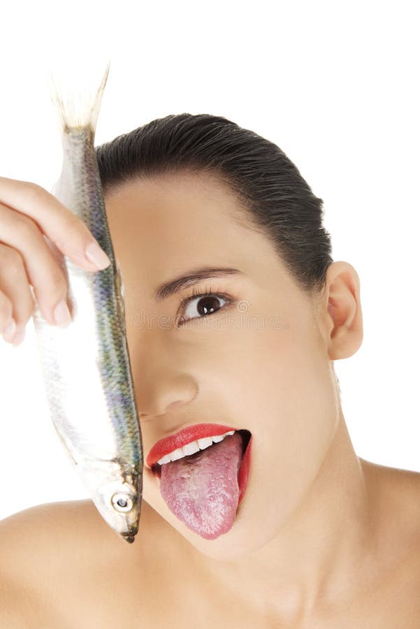 Beautiful Young Woman with Raw Fish Stock Image - Image of caucasian ...