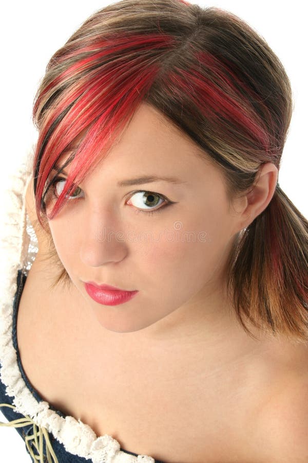 Beautiful Young Woman with Red Highlights Stock Photo - Image of ...