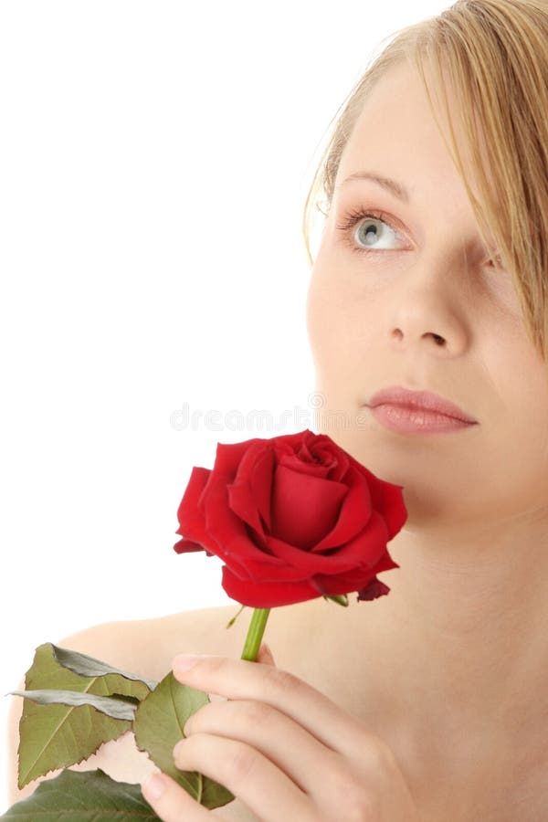 Beautiful Young Woman with Red Rose Stock Photo - Image of healthy ...
