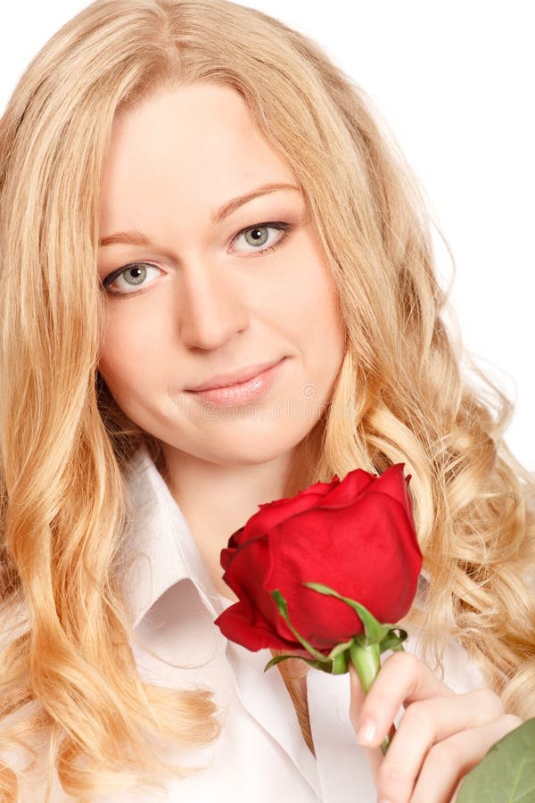 Beautiful Young Woman with Red Rose Stock Photo - Image of complexion ...