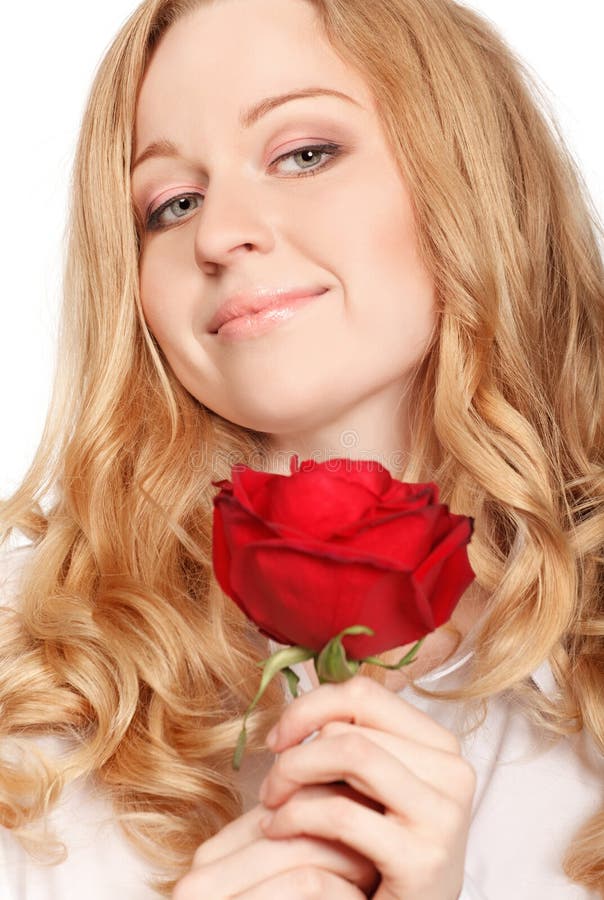 Beautiful Young Woman with Red Rose Stock Image - Image of flower ...
